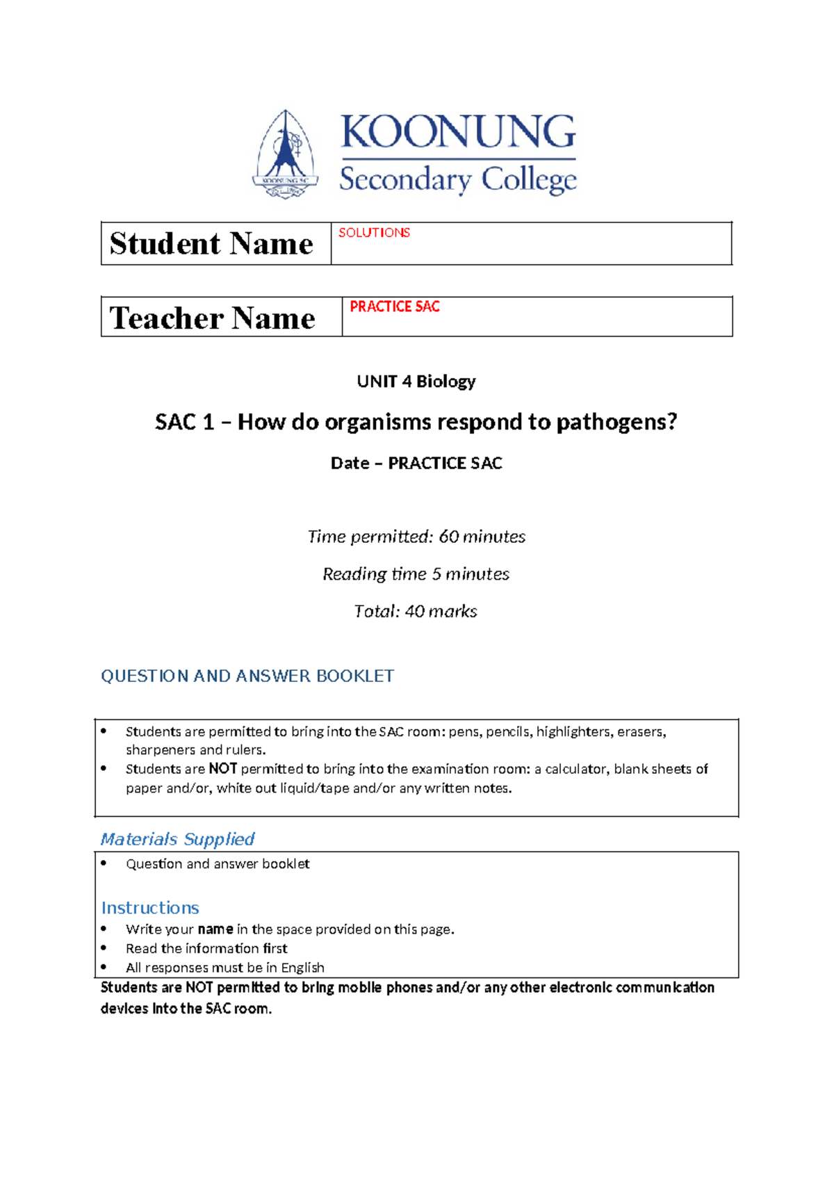U4 AOS1 practice SAC 2024 (solutions) - Student Name SOLUTIONS Teacher ...