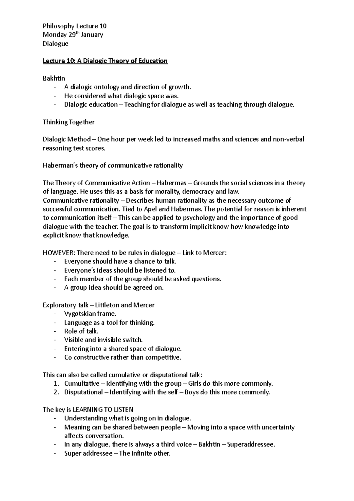 Philosophy Lecture 10 - n/a - Philosophy Lecture 10 Monday 29th January ...