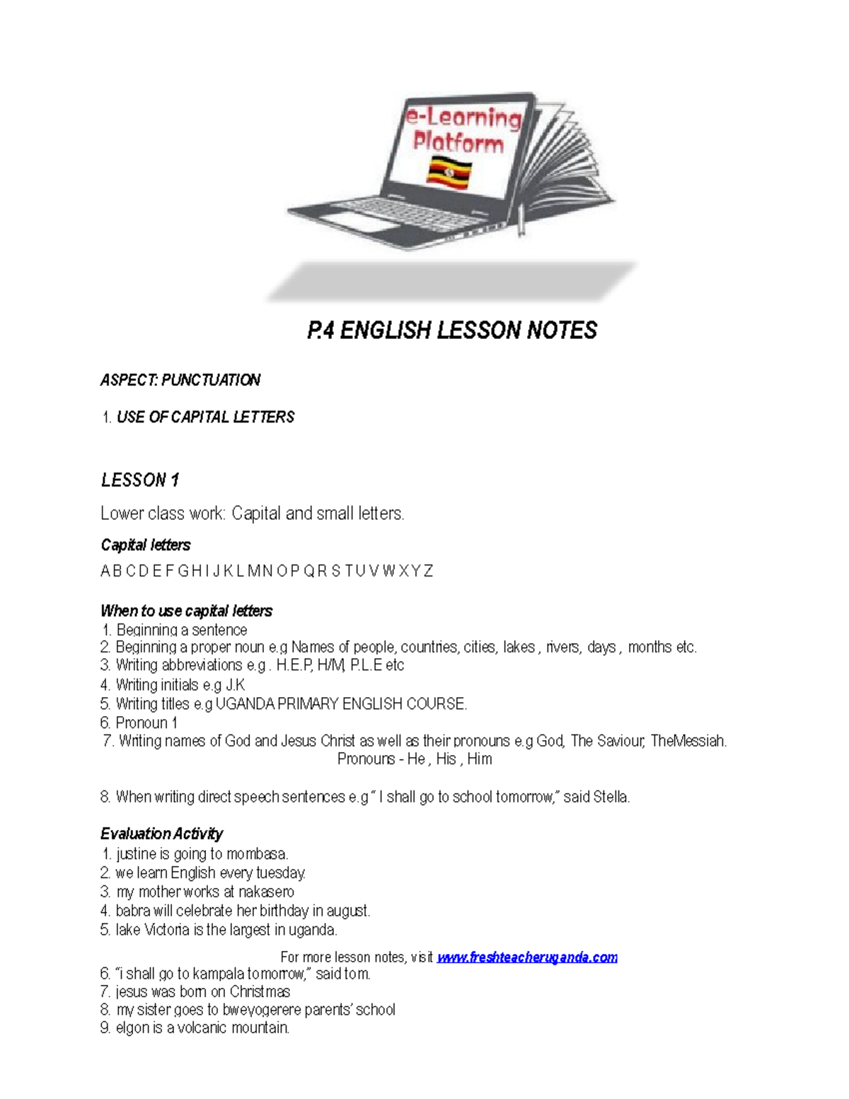 P.4 English Lesson Notes ALL Terms - P ENGLISH LESSON NOTES ASPECT ...