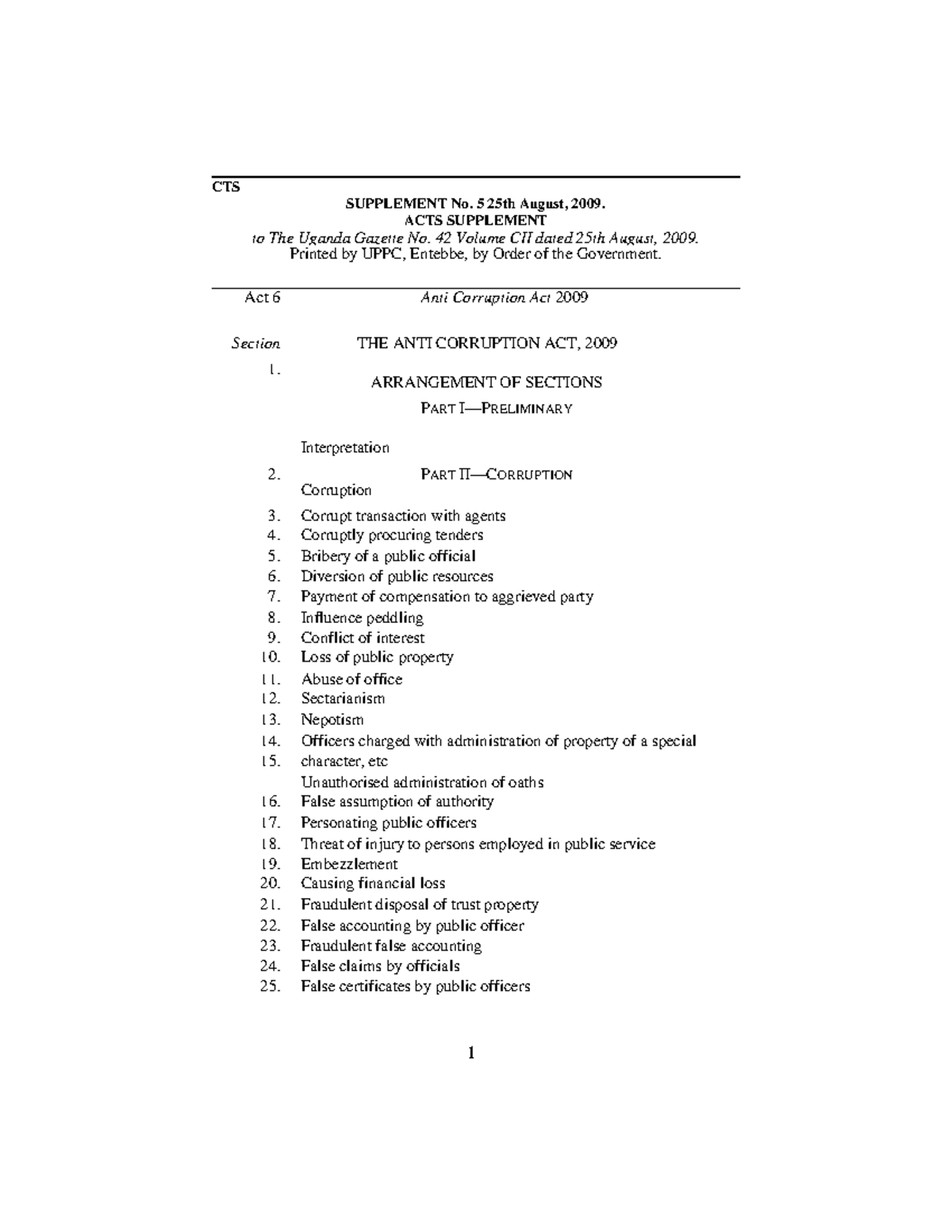 ANTI Corruption ACT - reseearch - ACTS SUPPLEMENT No. 5 25th August ...