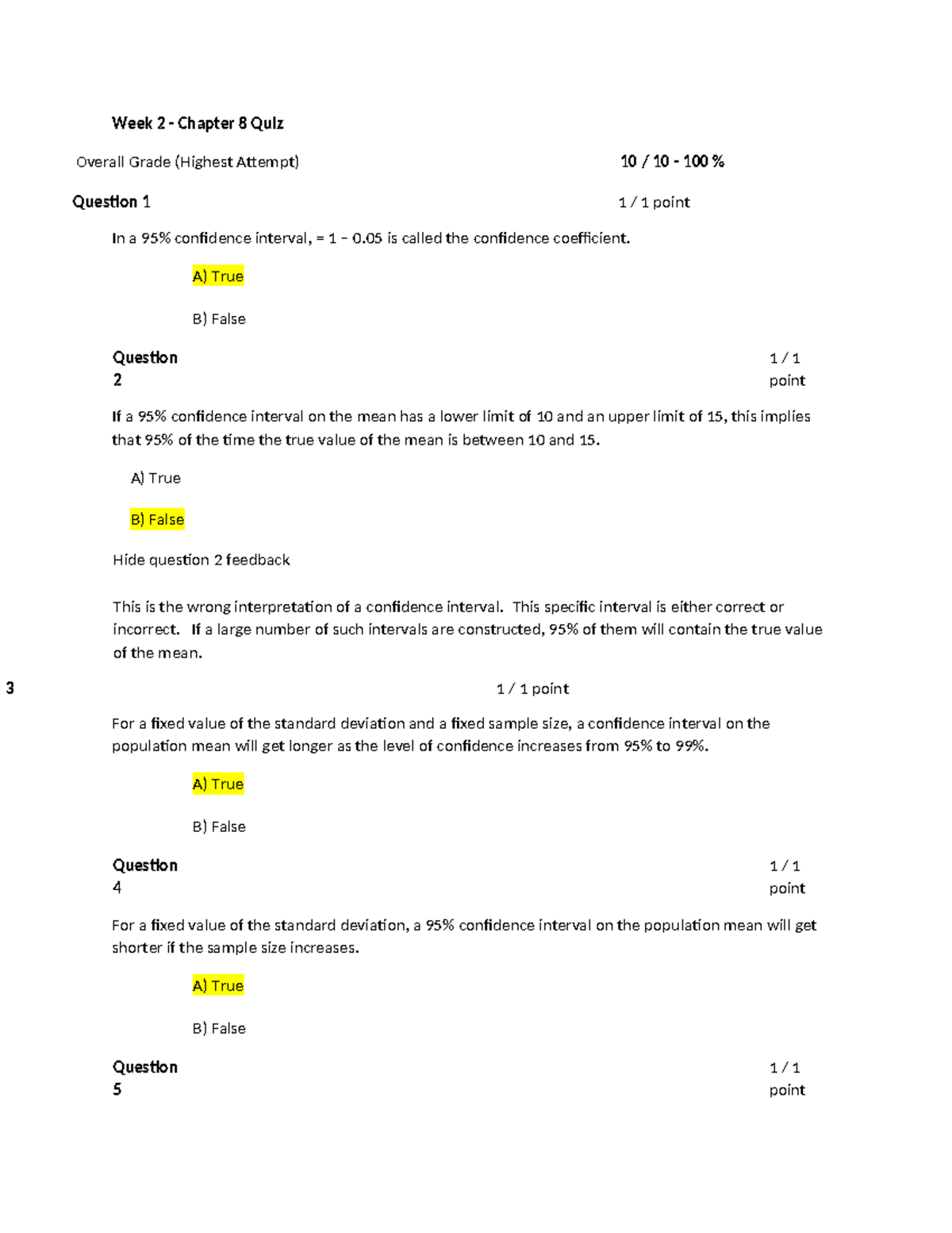 QEM 515-941 Lesson 2 Ch8 Quiz - Week 2 - Chapter 8 Quiz Overall Grade ...