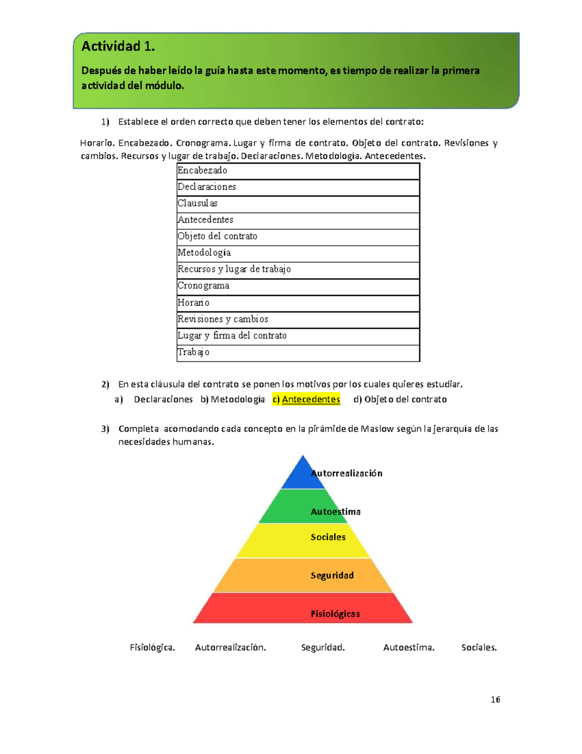 Actividad 1 - guia - Establece el orden correcto que deben tener los elementos del contrato ...
