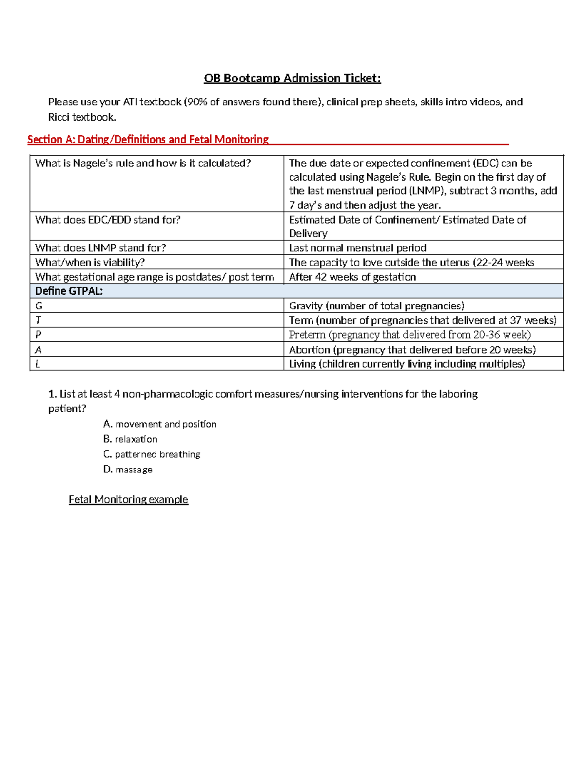 OB Clinical Admission Ticket - OB Bootcamp Admission Ticket: Please use ...