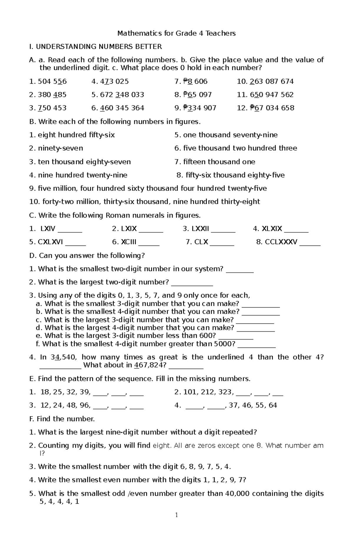 Mathematics for Grade 4 Teachers - Mathematics for Grade 4 Teachers I ...