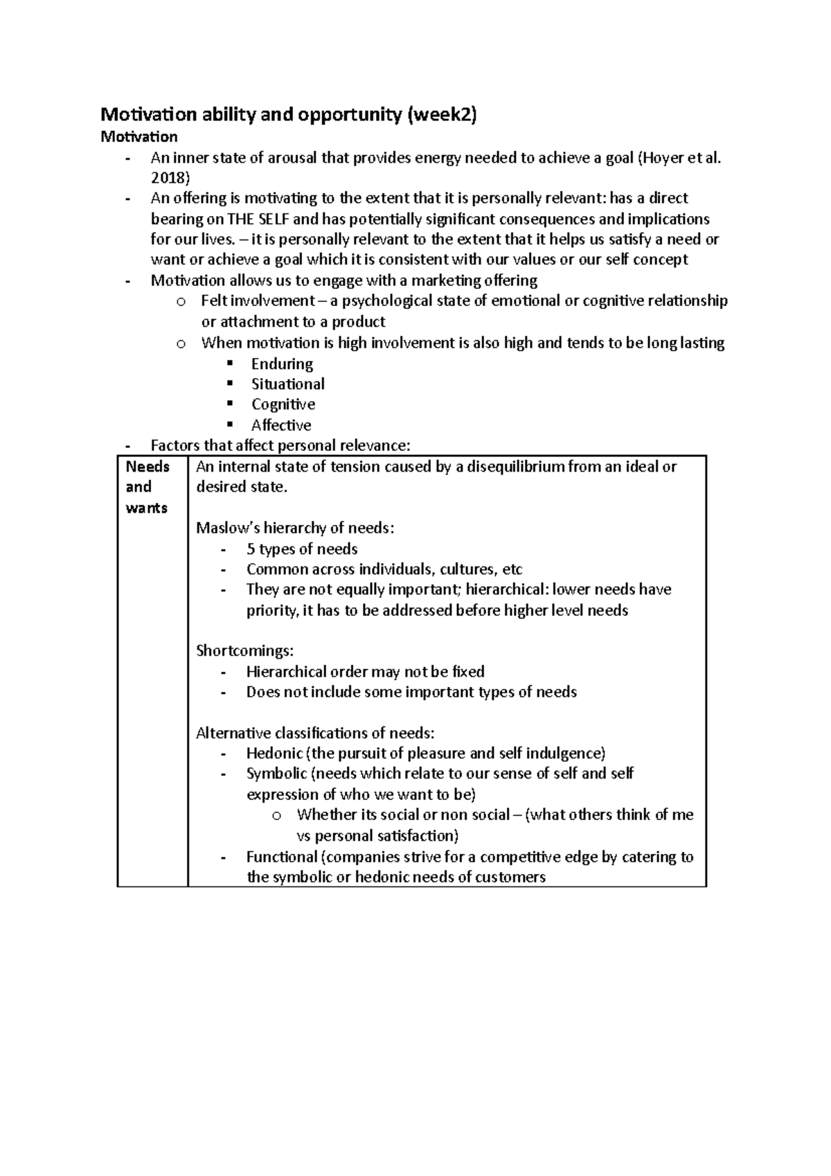 Week 2 - lecture notes - Moivaion ability and opportunity (week2 ...