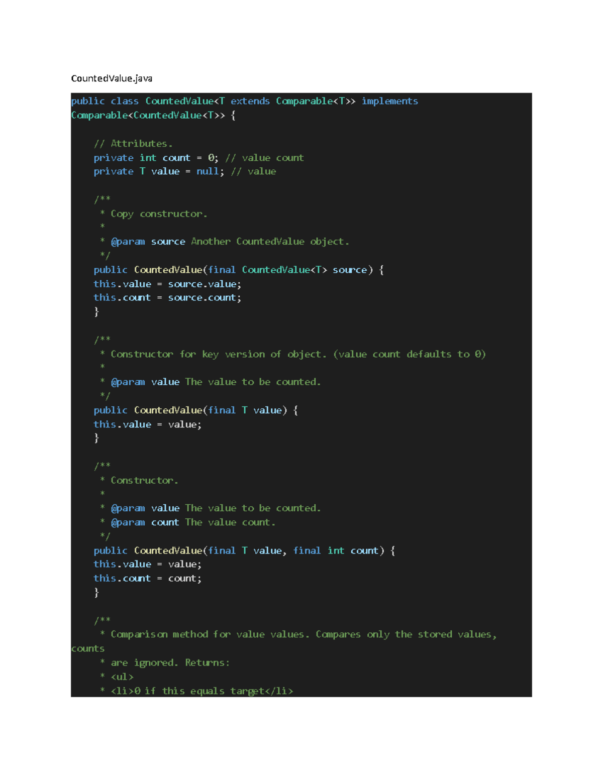 CP213 Assignment 4 Counted Value - CountedValue public class CountedValue