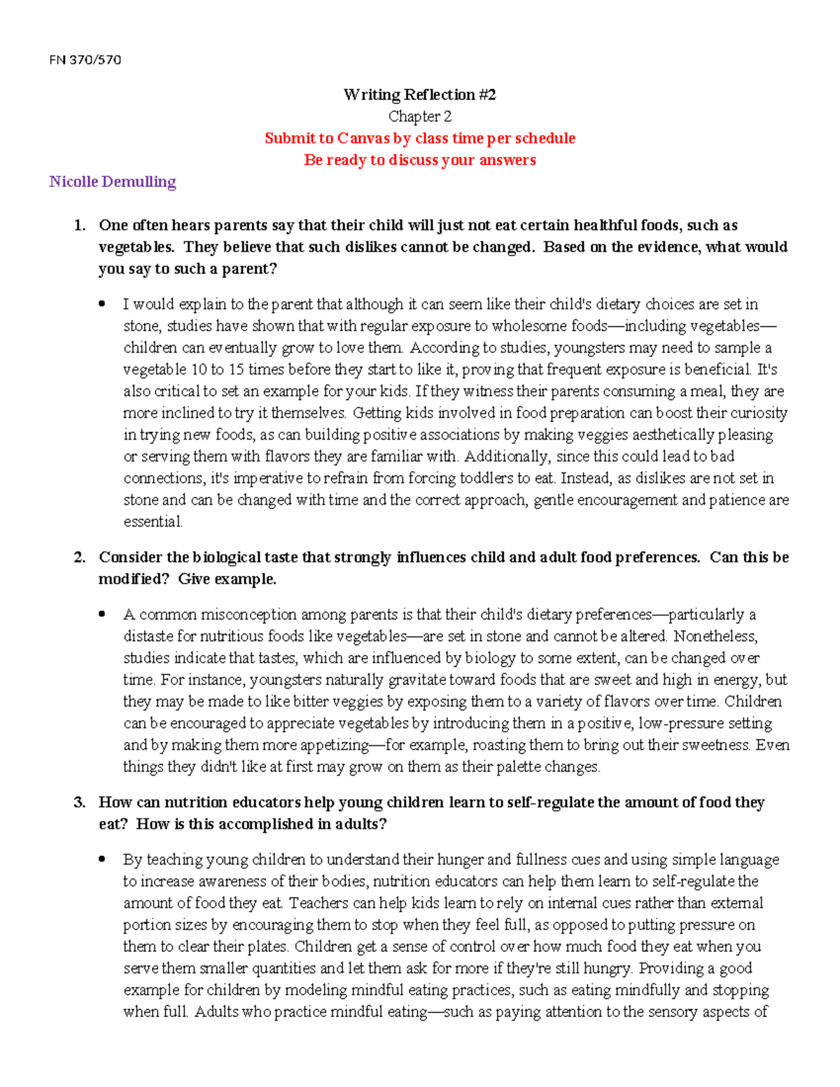 Writing Reflection #2 - Answers - FN 370/ Writing Reflection Chapter 2 ...