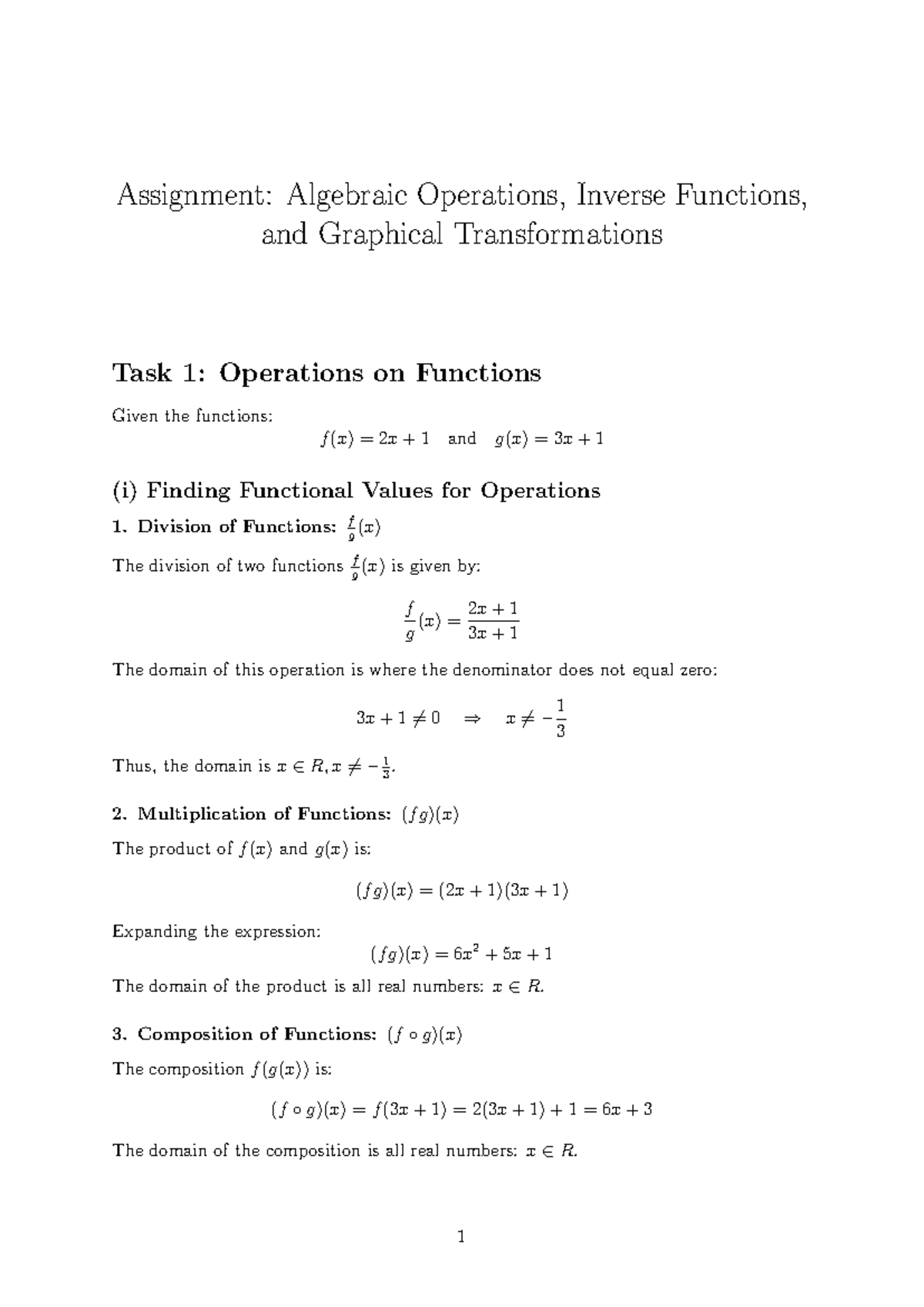 Assignment 2 - assignmets - Assignment: Algebraic Operations, Inverse ...