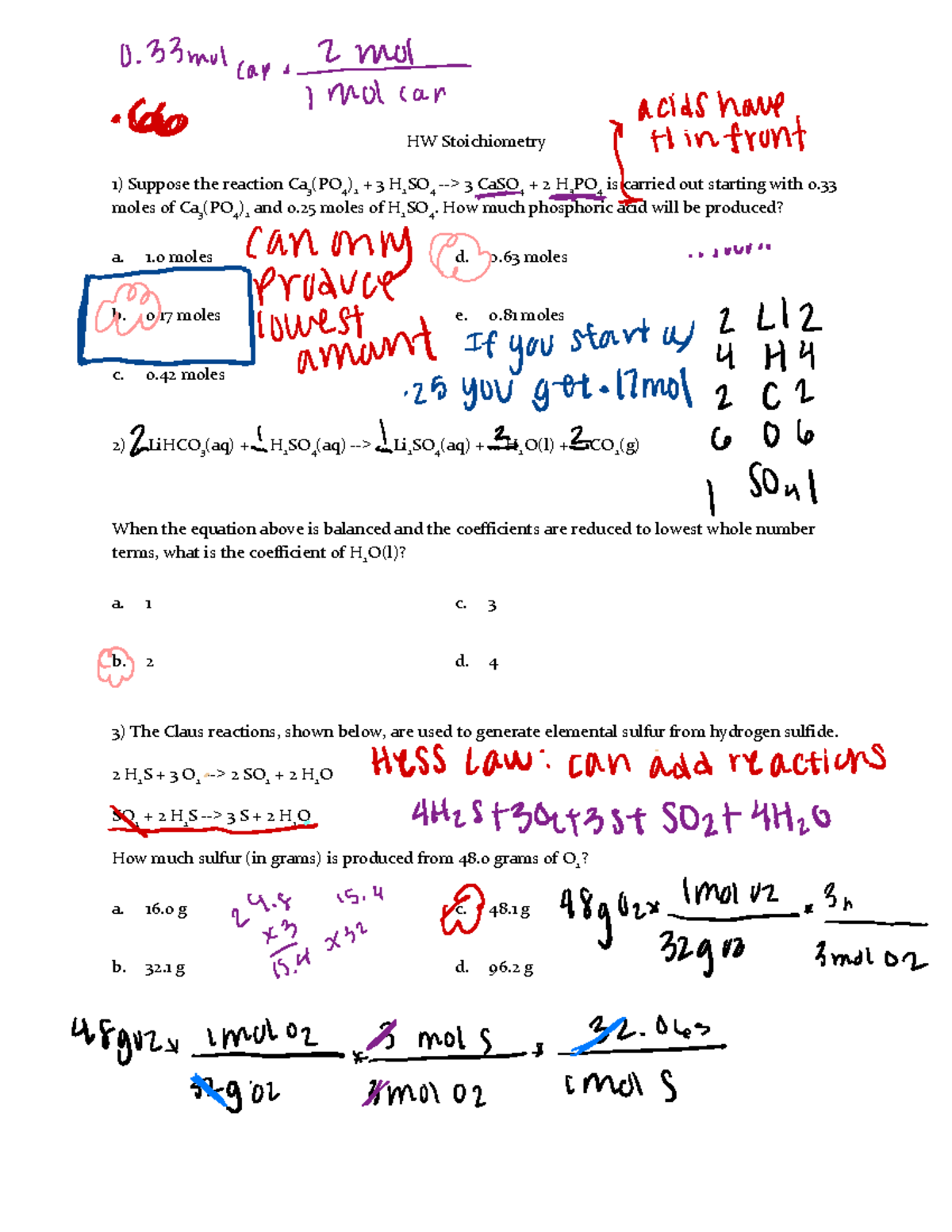 HW Stoichiometry - HW Stoichiometry Suppose the reaction Ca 3 (PO 4 ) 2 ...