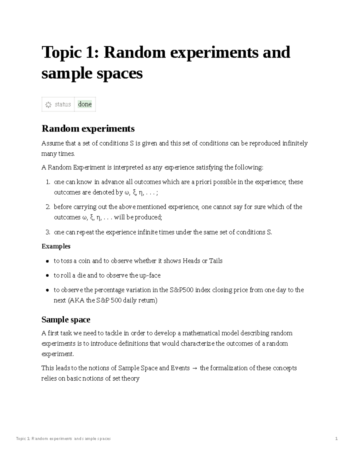 1 Random Experiments And Sample Spaces Topic 1 Random Experiments