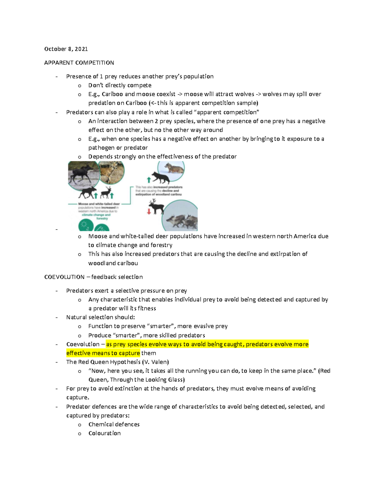 October 8 - apparent competition, coevolution, cryptic colouration ...