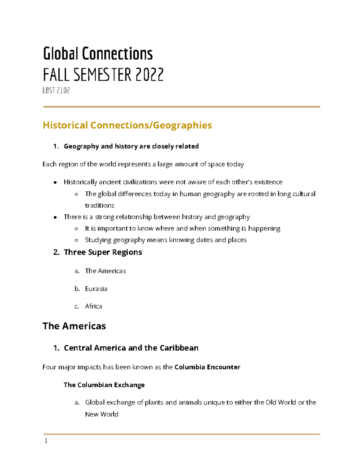 Global Connections Part 1 Study Guide - Global Connections FALL SEMTER ...
