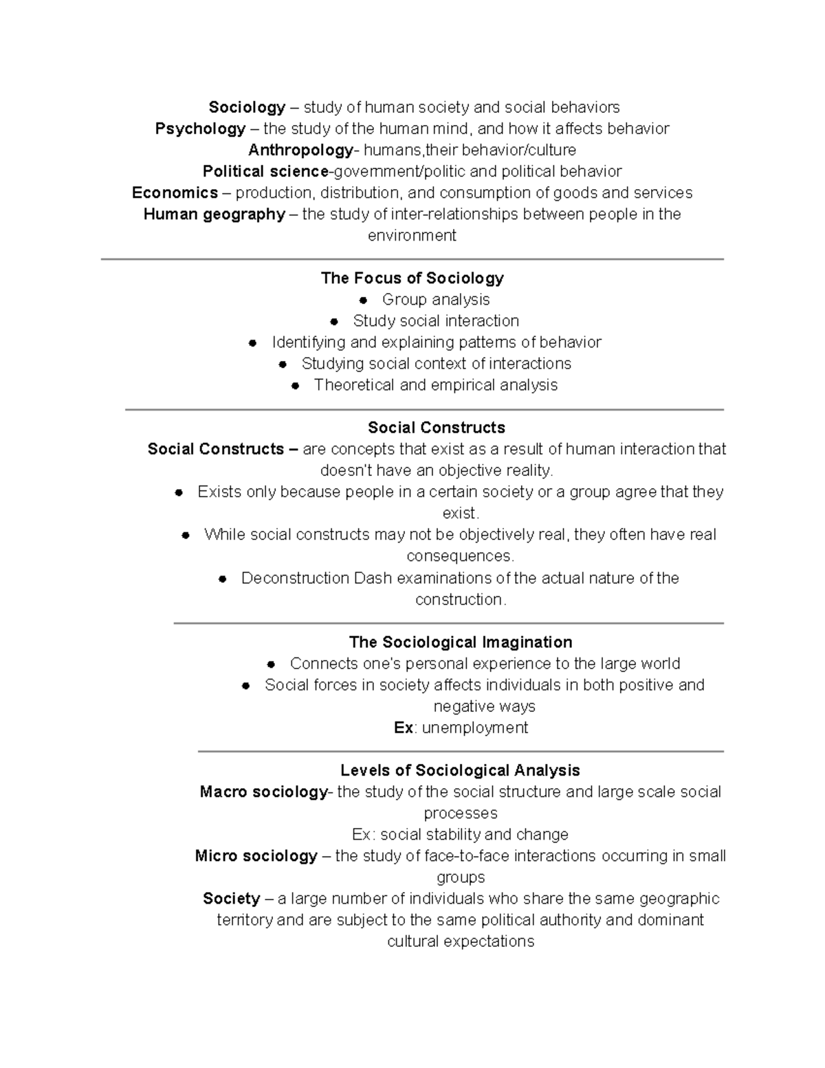 Sociology Notes 1 - Sociology – study of human society and social ...