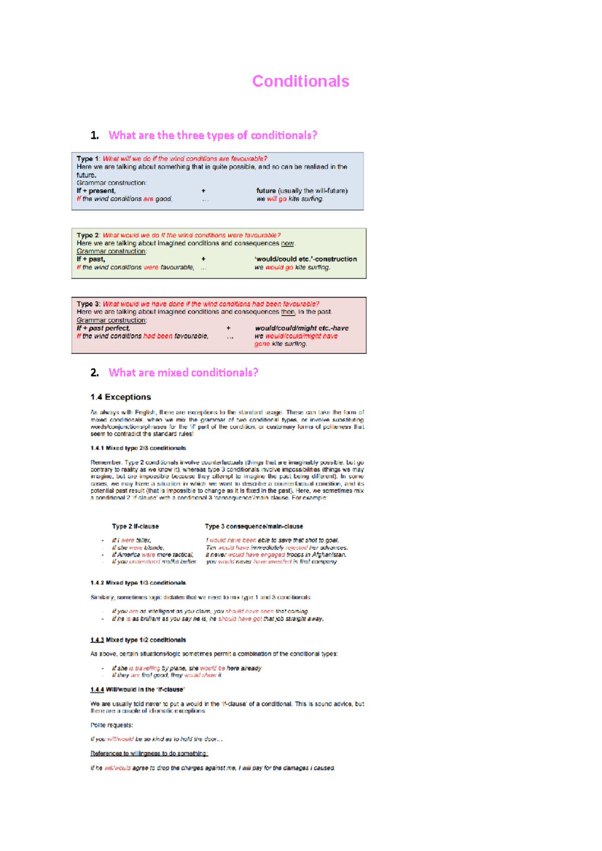 Conditionals - Ms. Sahm - Conditionals 1. What are the three types of ...