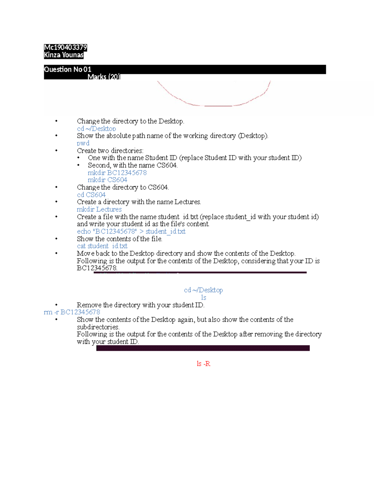 Spring 2024 CS604 1 - Mc Kinza Younas Question No 01 Marks (20) Create the directory structure ...