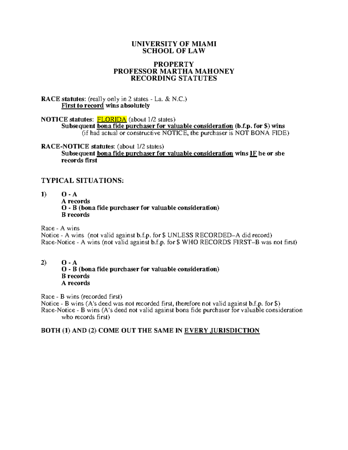 Title Recording Examples 2022 - UNIVERSITY OF MIAMI SCHOOL OF LAW ...