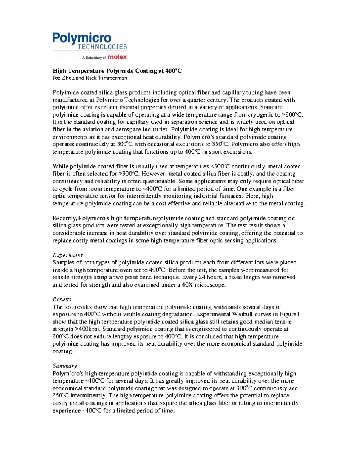 High Temperature Polyimide Coating at 400o C Oct 2009 - High ...