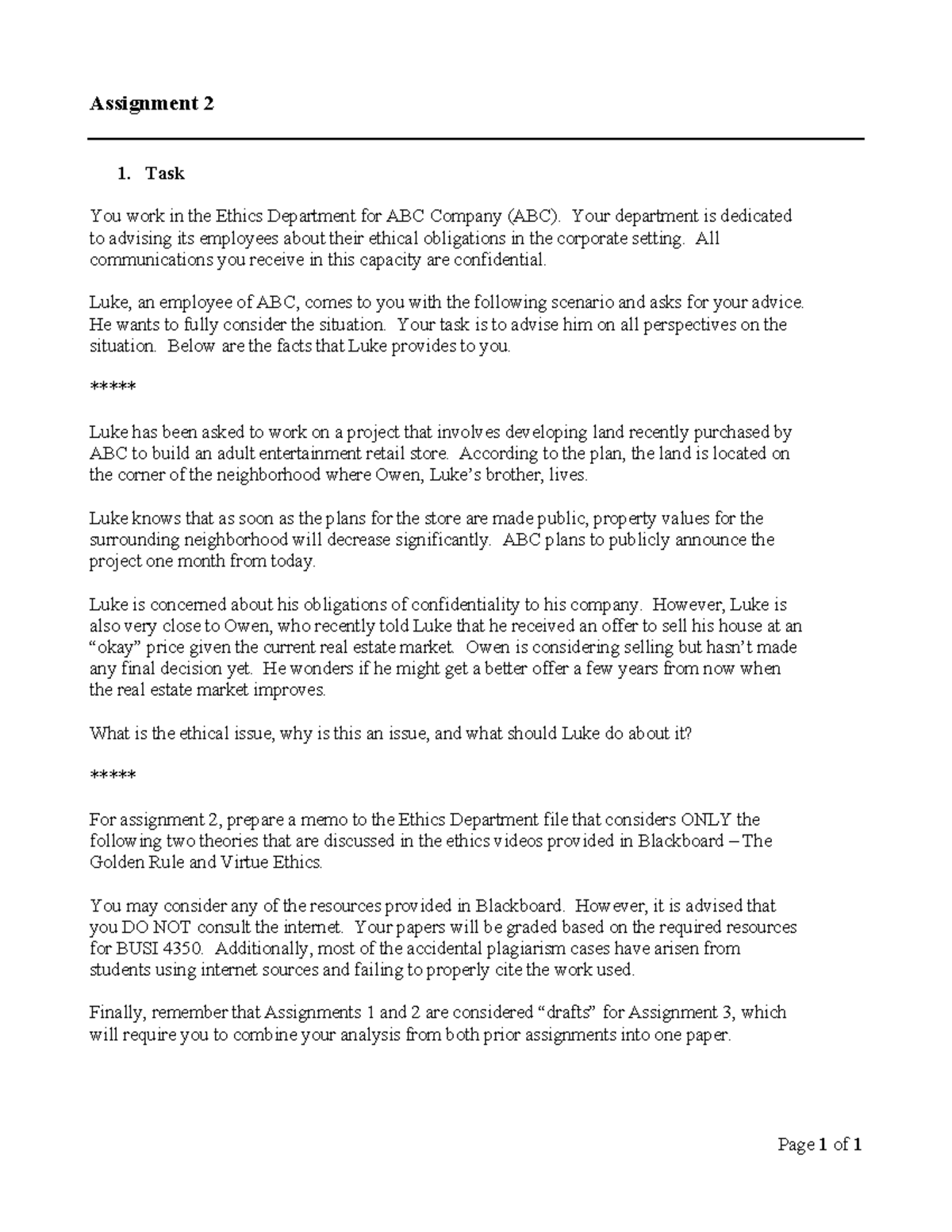 Assignment 2-1 - Assingment #1 - Page 1 of 1 Assignment 2 Task You work ...