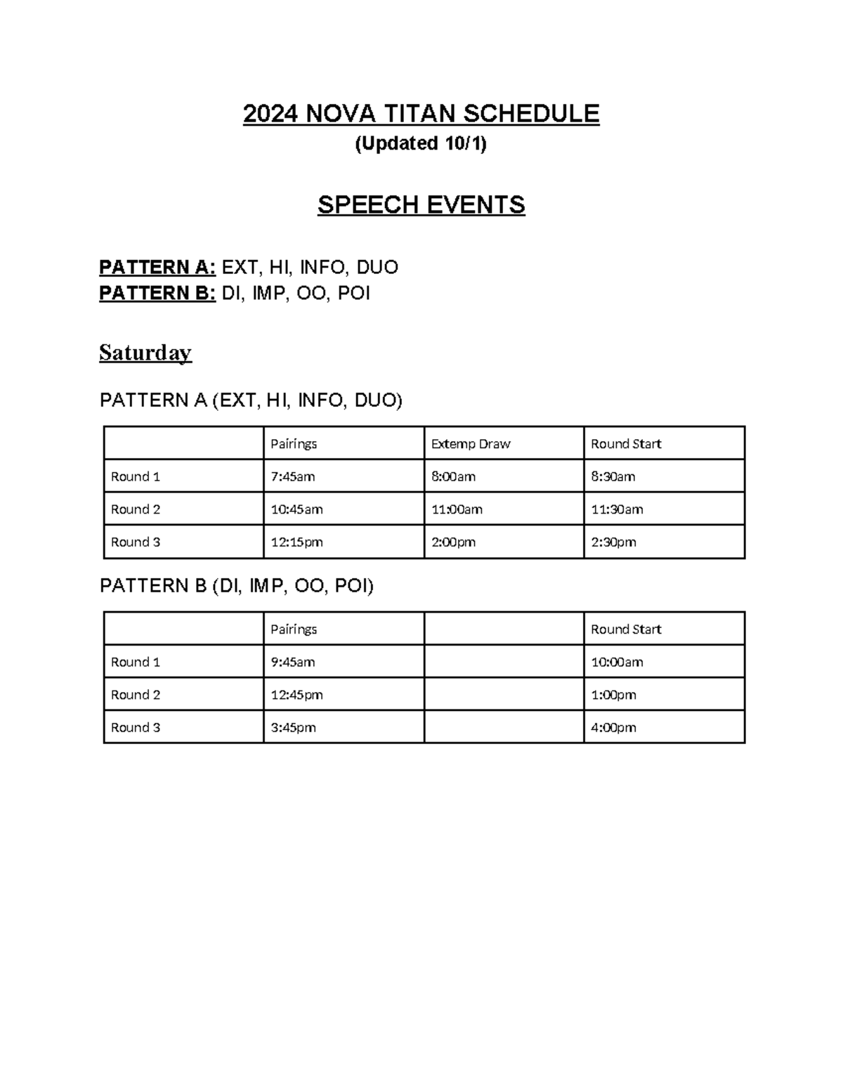 Novatitanfinalschedule 1 - 2024 NOVA TITAN SCHEDULE (Updated 10/1 ...
