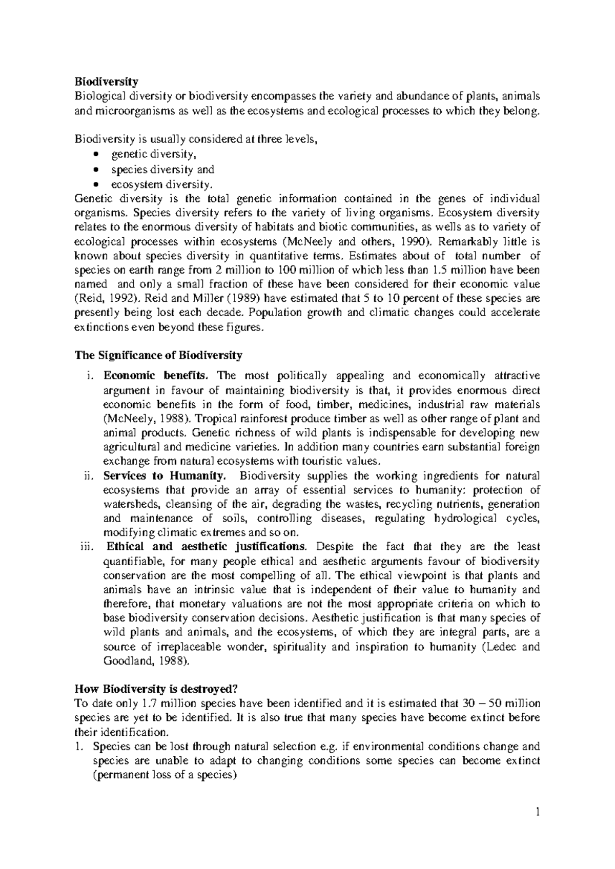 ENSC 104 Notes - awesome - Biodiversity Biological diversity or ...