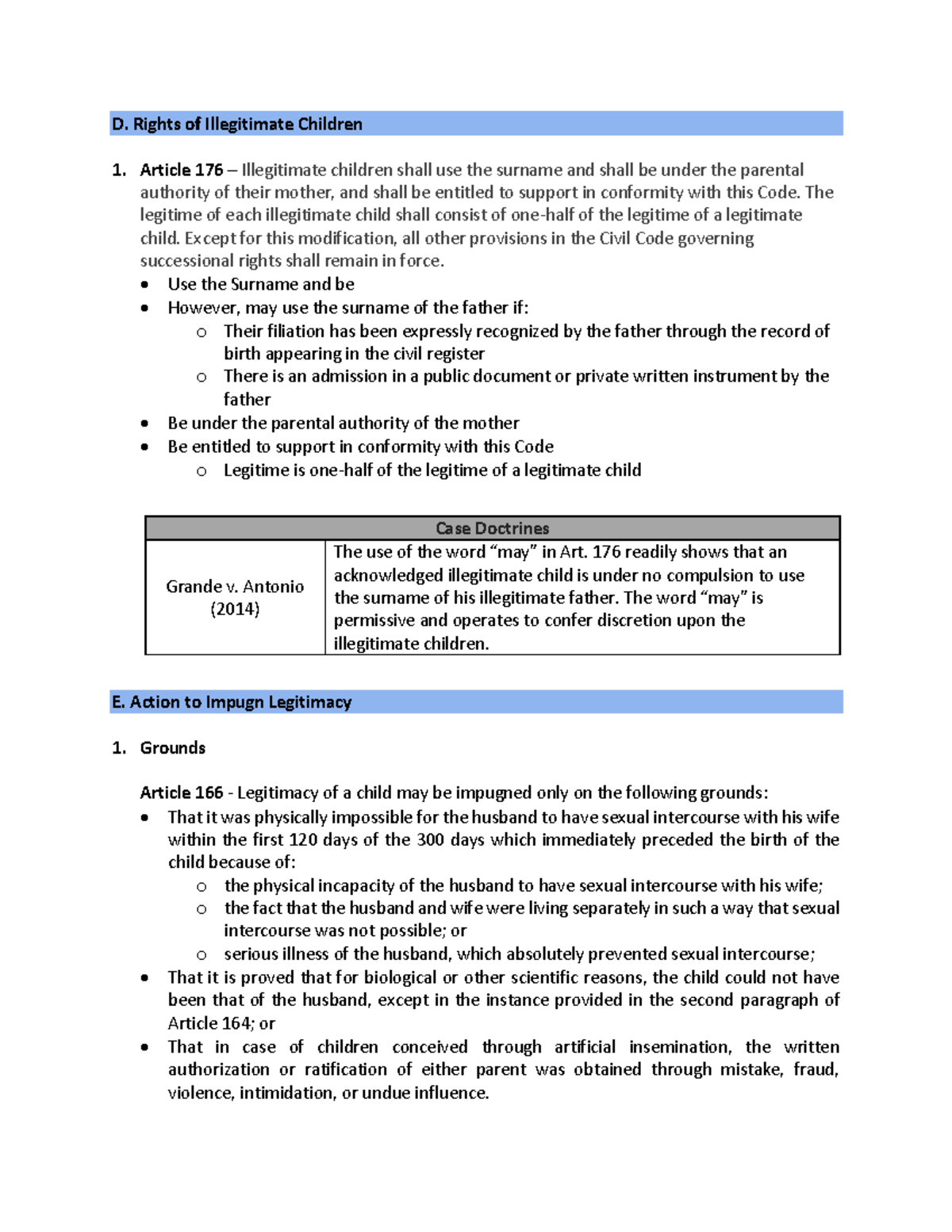 Rights OF Illegitimate Children - Compulsory Recognition - D. Rights of ...