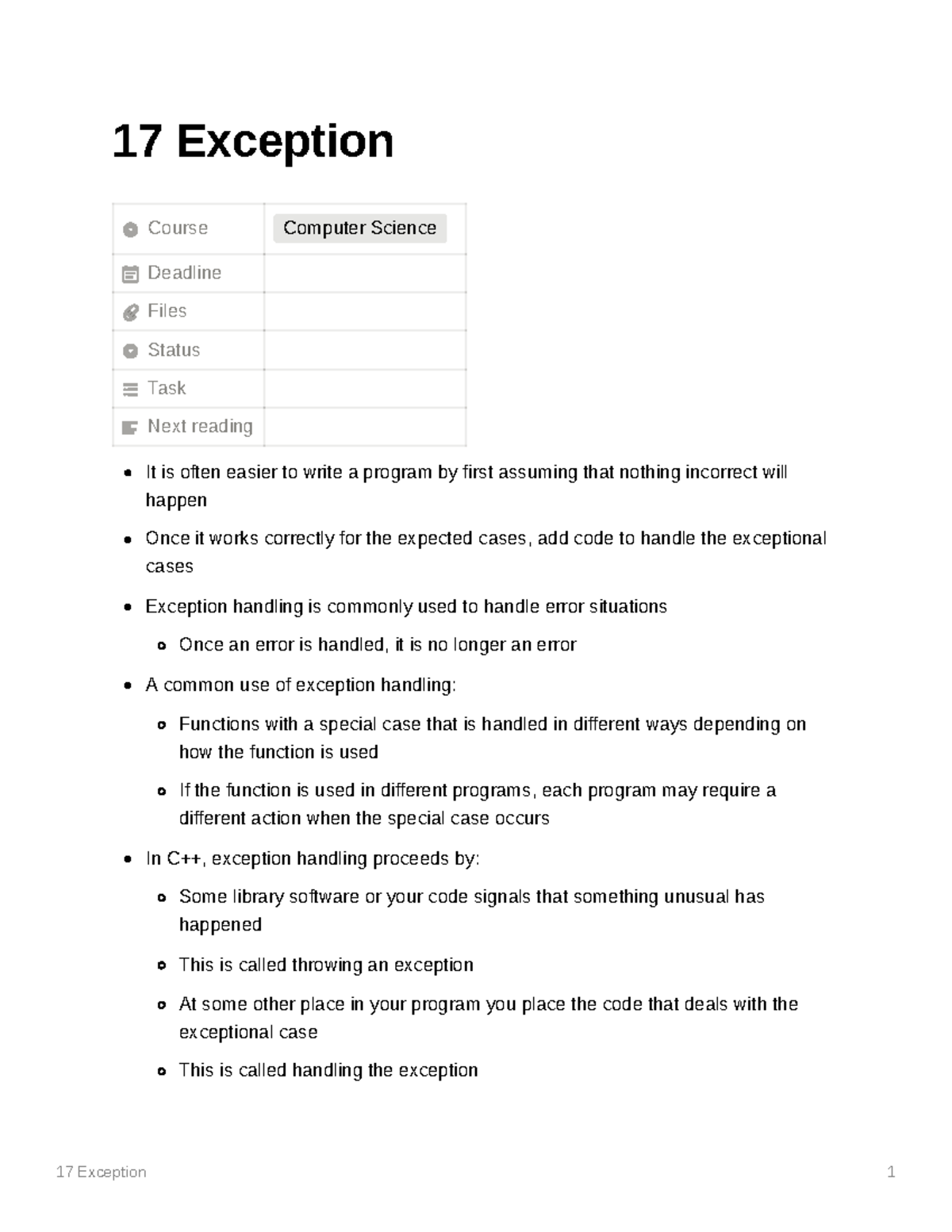 17 Exception - As the title says - 17 Exception Course Computer Science ...
