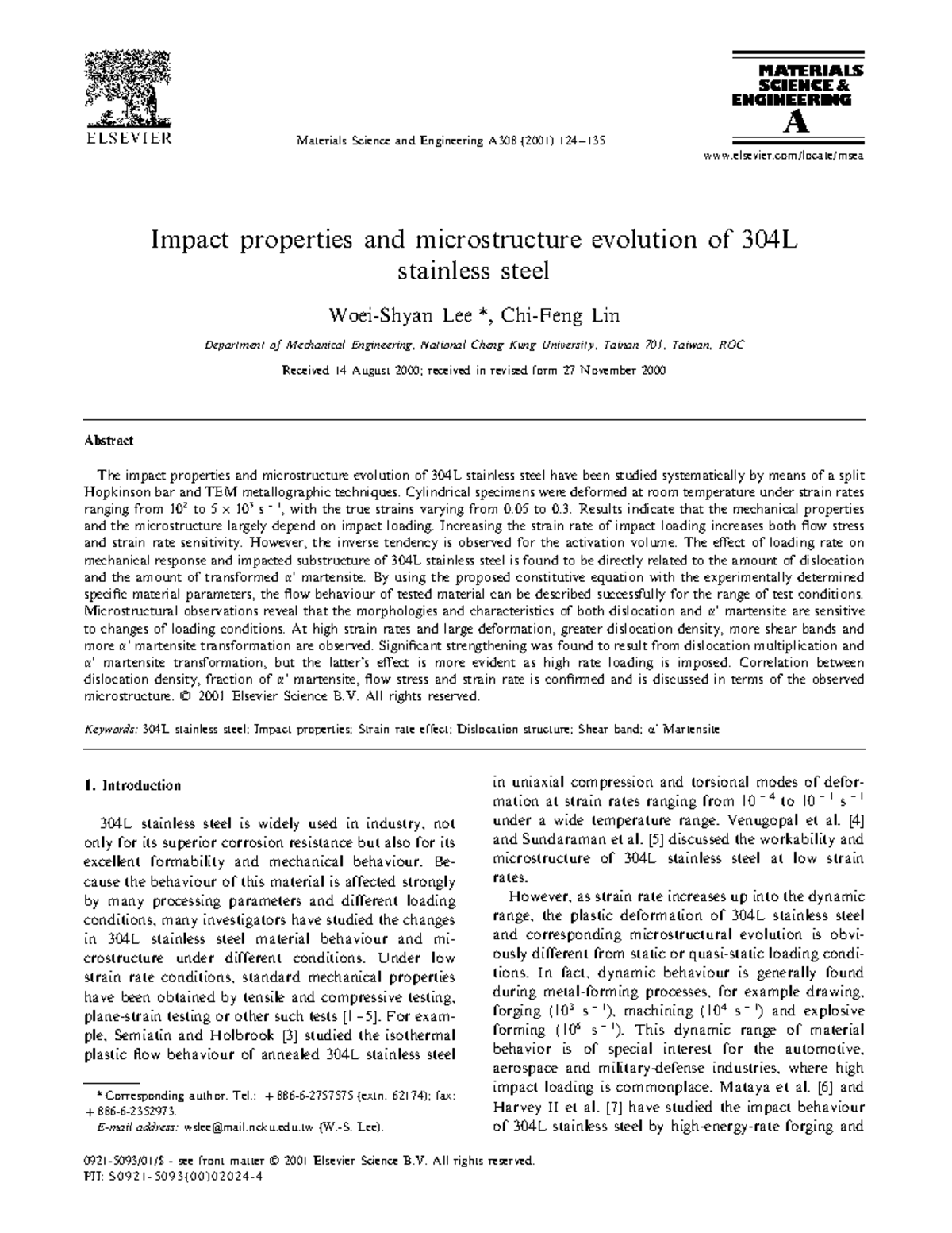 Impact properties and microstructure evolution of 304L stainless steel ...