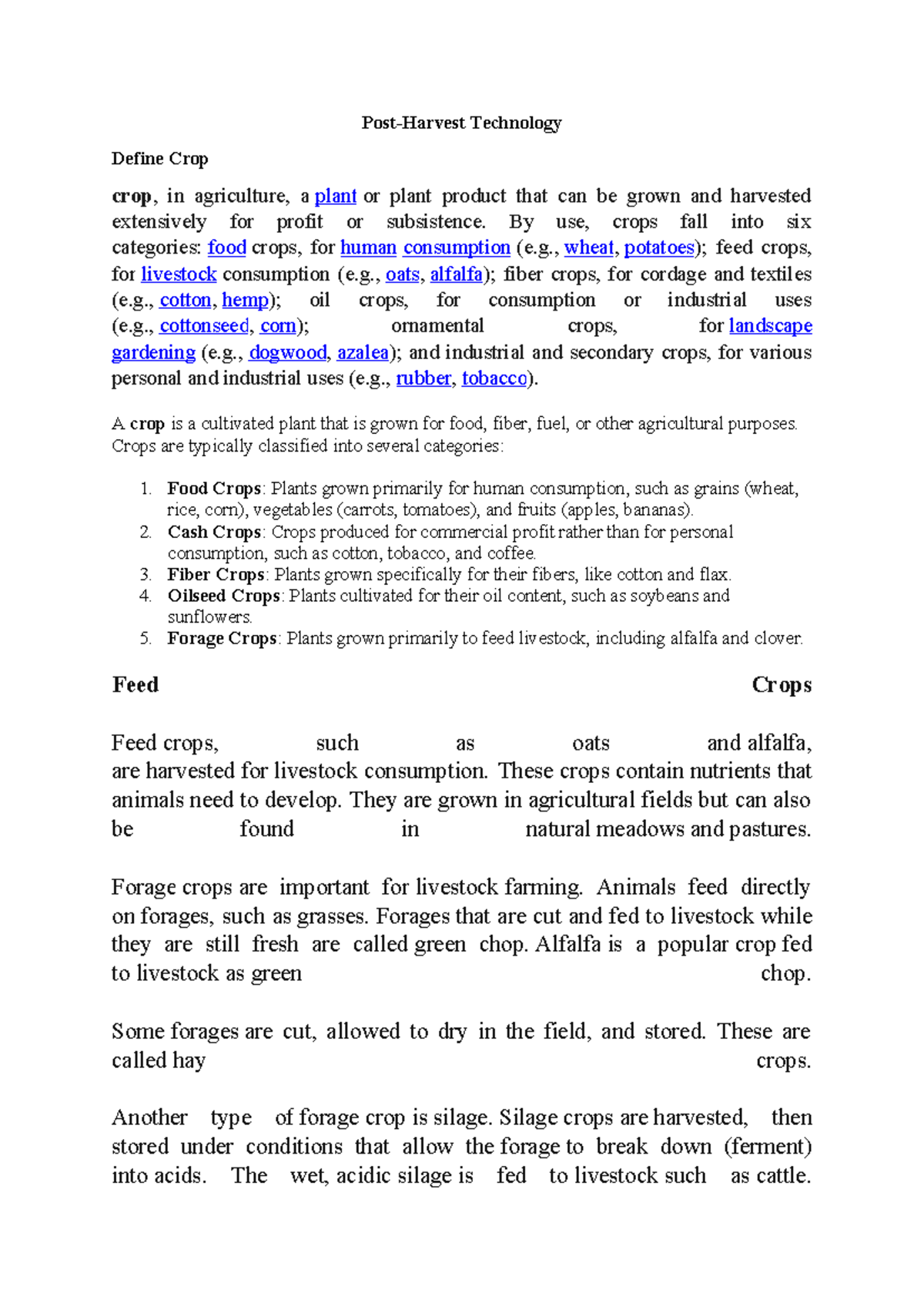 Post Harvest Technology - Post-Harvest Technology Define Crop crop, in ...