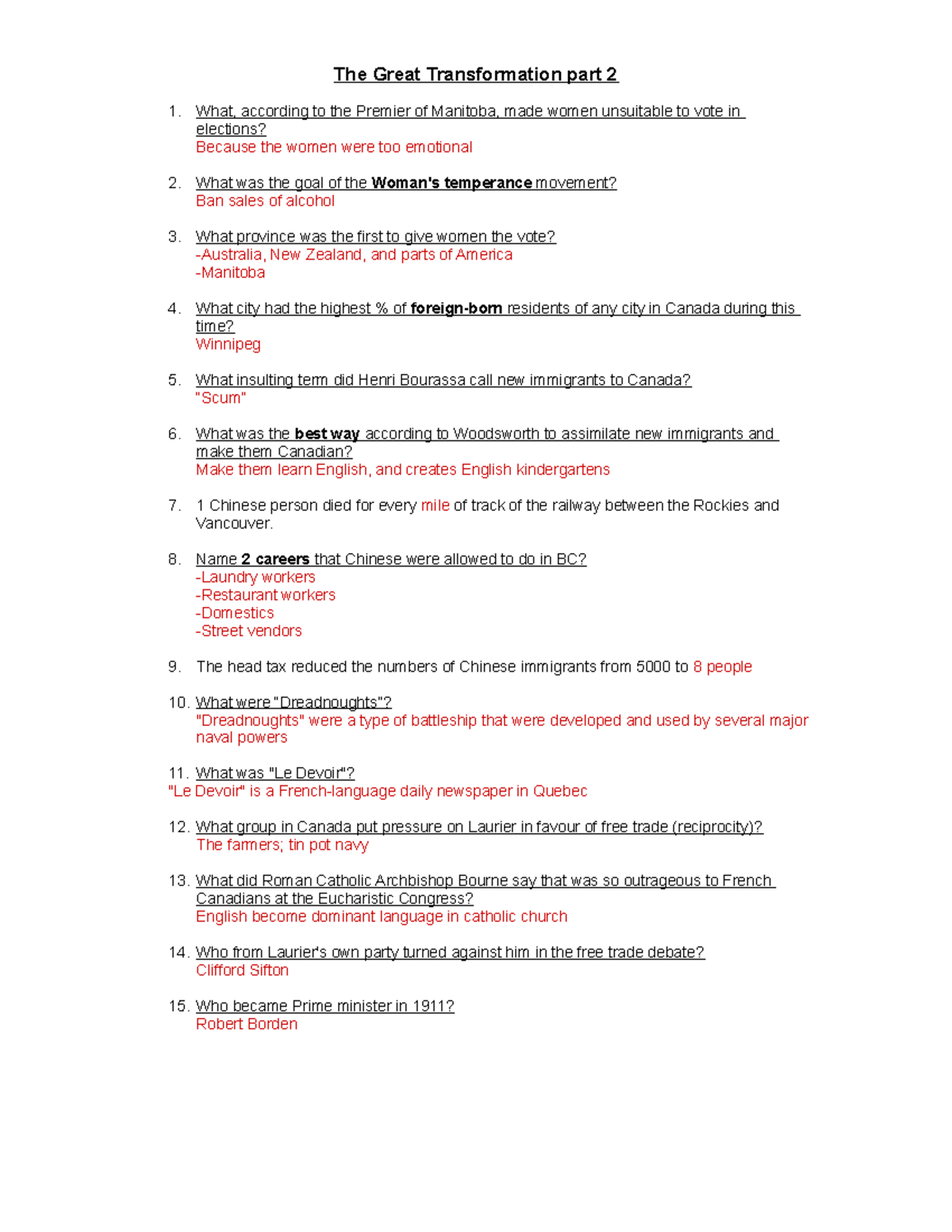 The Great Transformation part 2 video work sheet - The Great ...