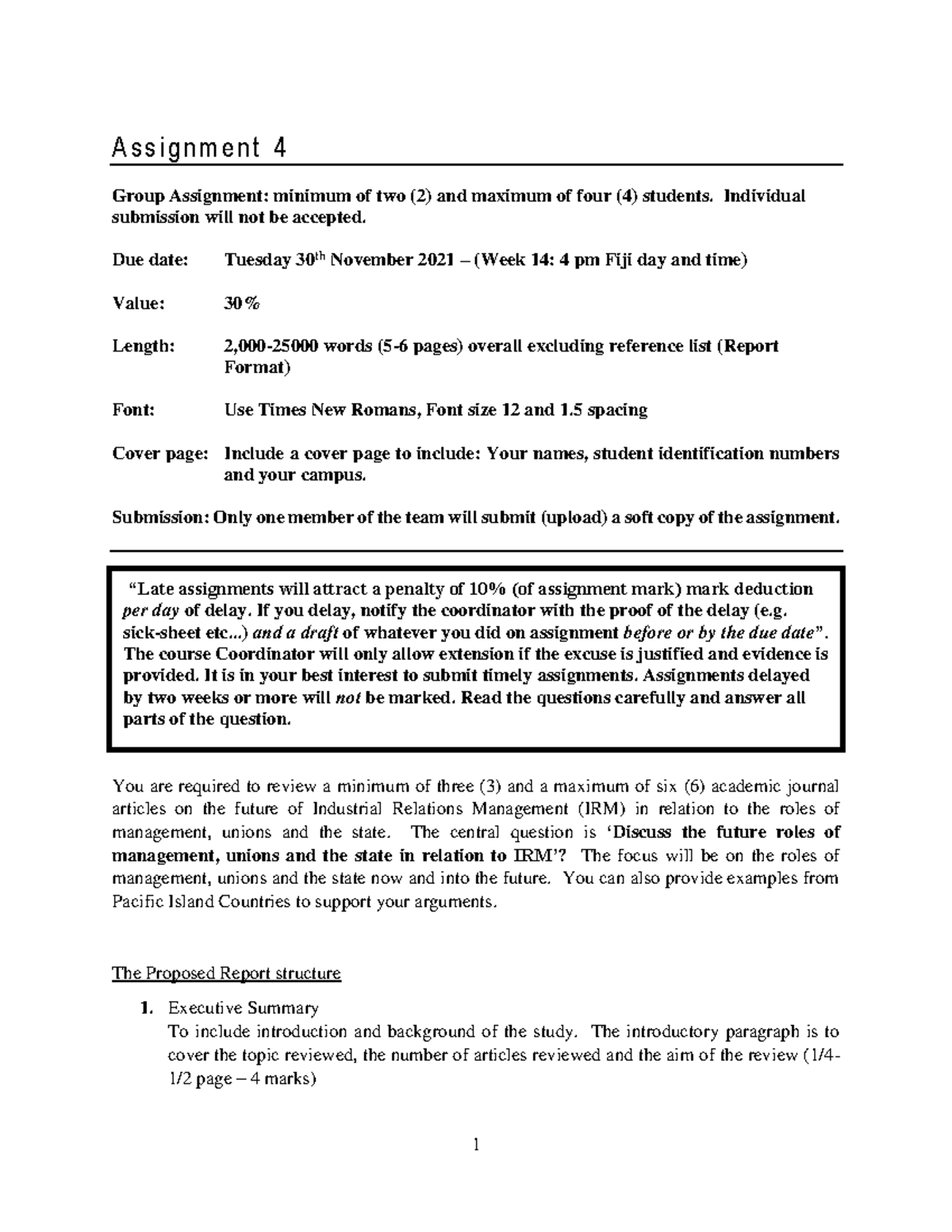Assignment 4 - Group project - Management of industrial relations - USP ...