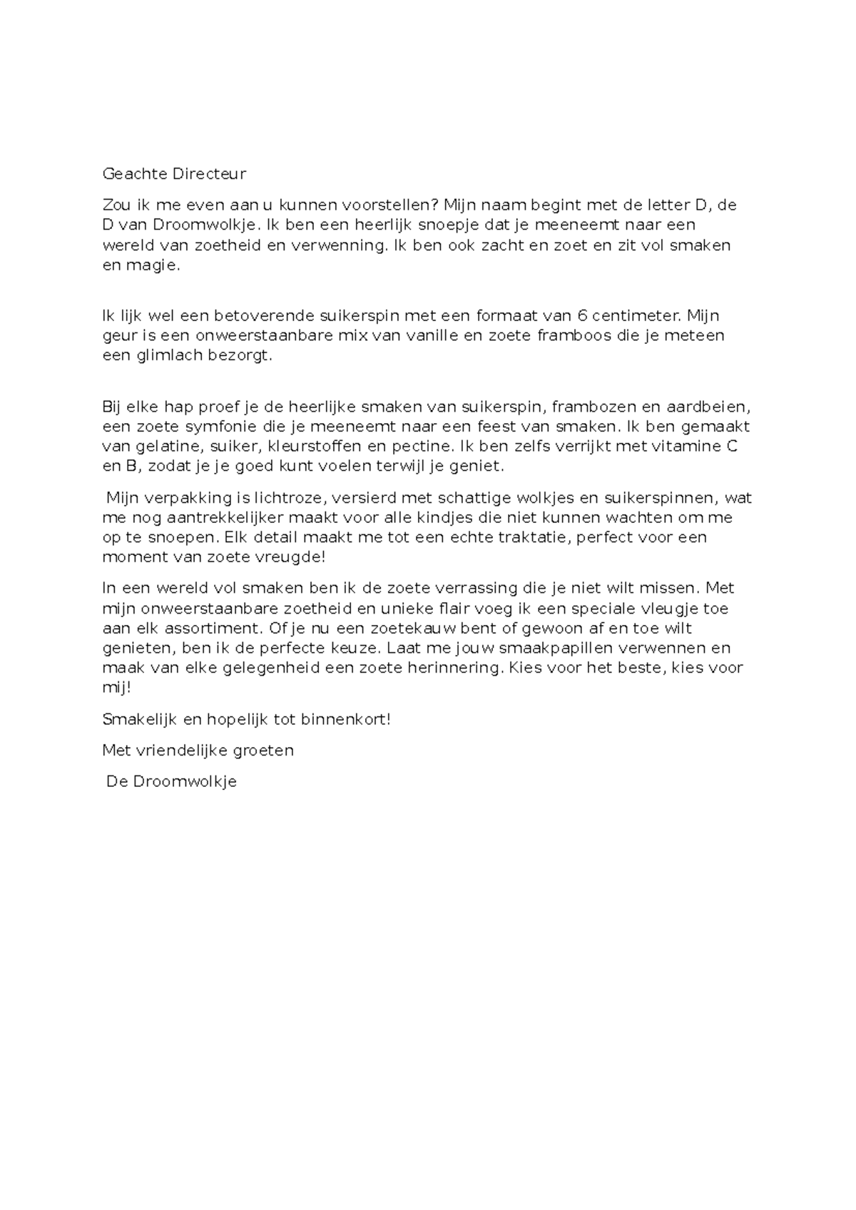 Document Snoeppoezi Suikerspin - Geachte Directeur Zou ik me even aan u ...