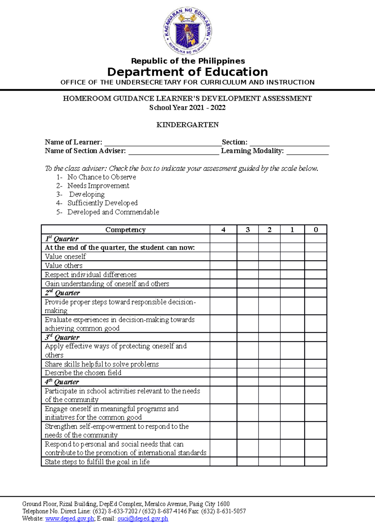 HG Learners Development Assessment FORM - Department of Education ...