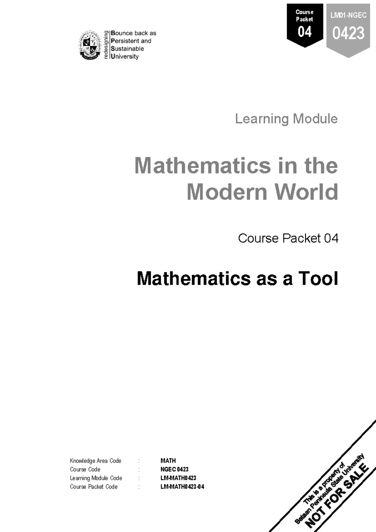 MMW- Course- Module-CP4 - LM01-NGEC 0423 Packet 04 Learning Module Mathematics in the Modern ...