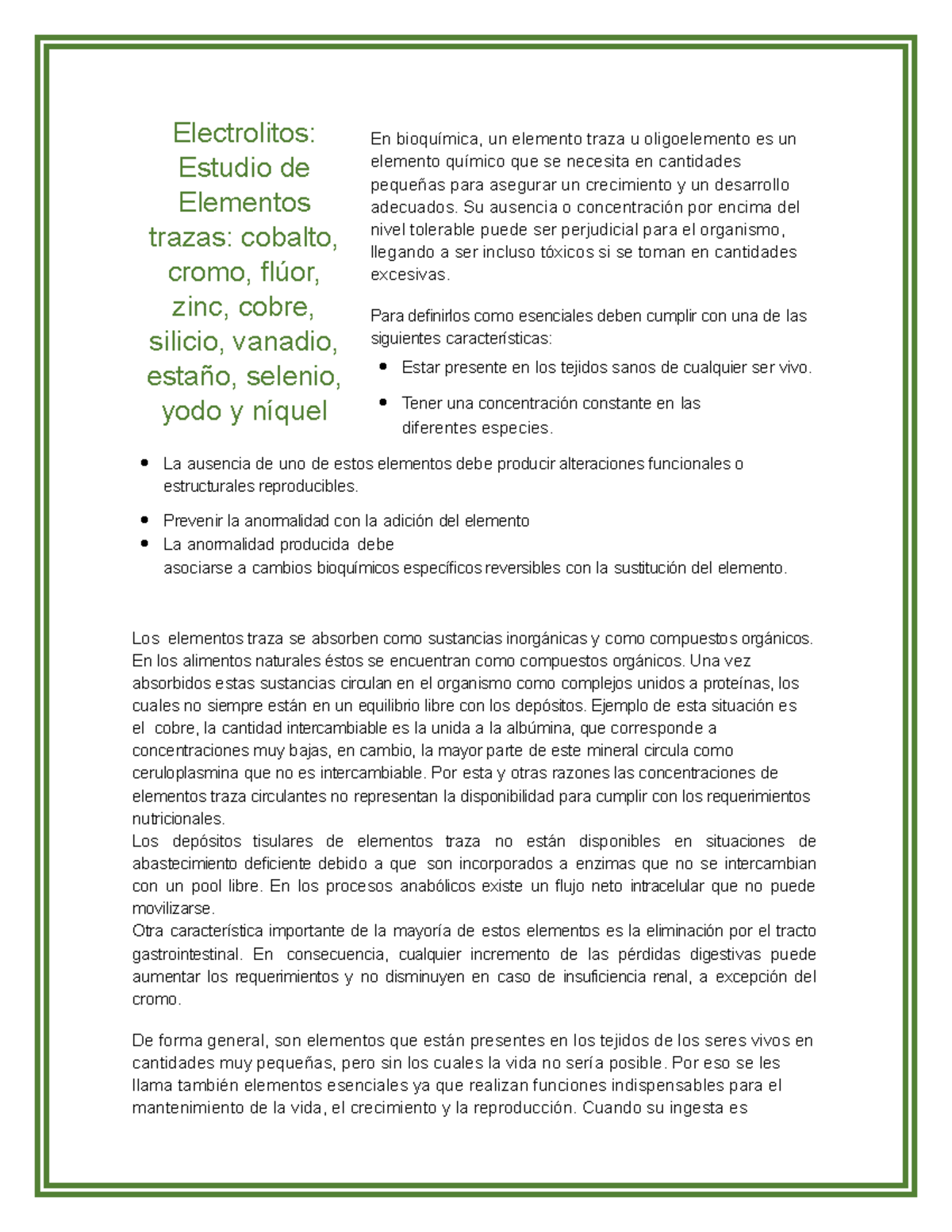 Electrolitos-elementos traza - En bioquímica, un elemento traza u ...