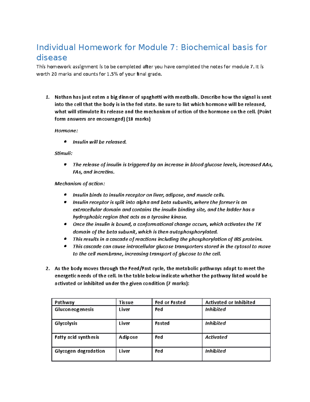 BCHM 270 W23 Module 7 Homework - Individual Homework for Module 7: Biochemical basis for disease ...