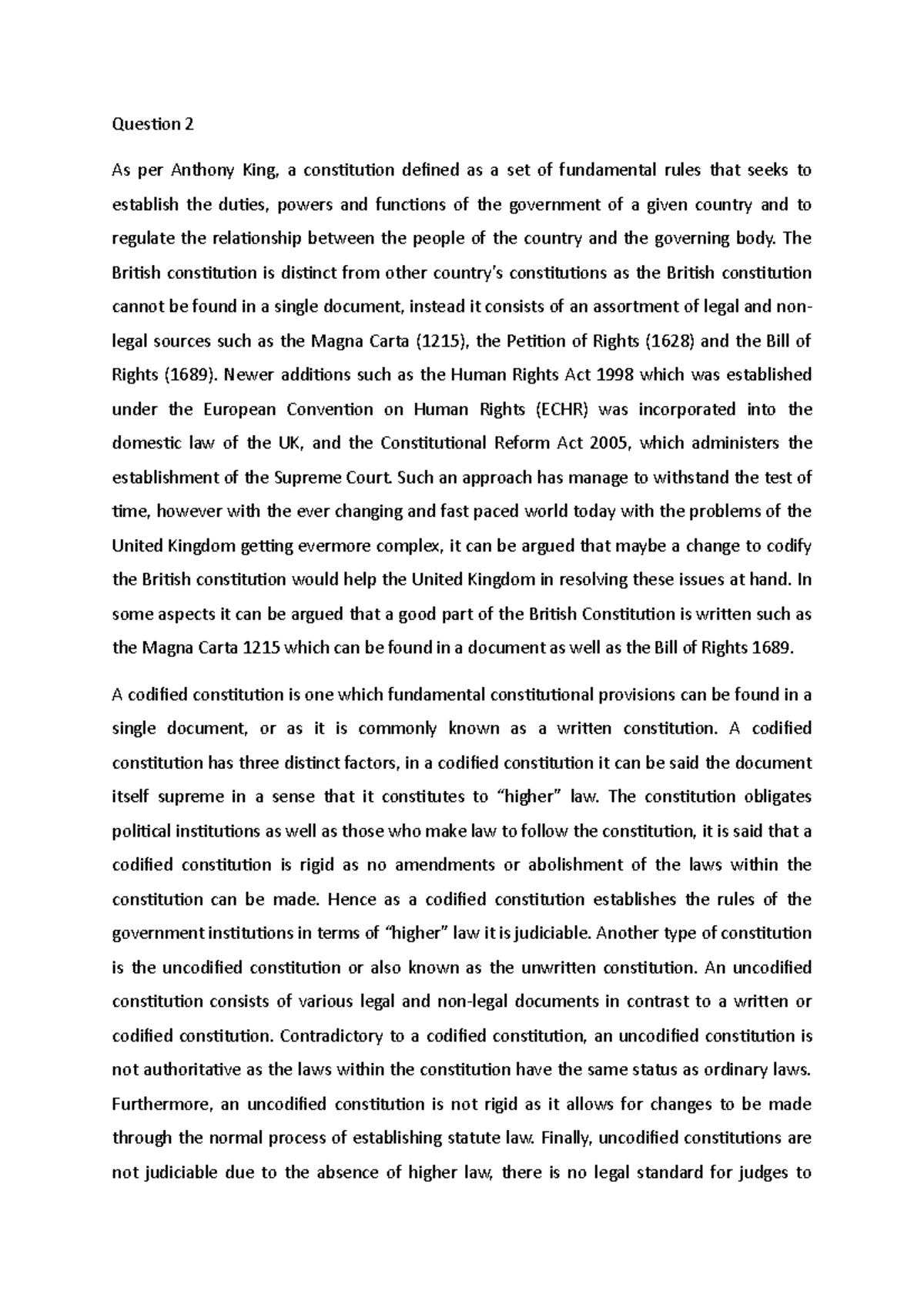 Public Law Exam - Exam Question with Answers - Question 2 As per ...