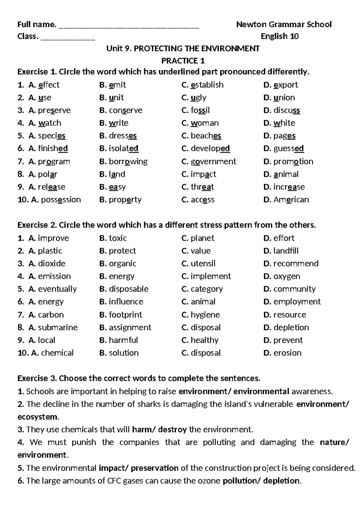 G10 Unit 9 P1 - G10 Unit 9 P1 - Full name ...