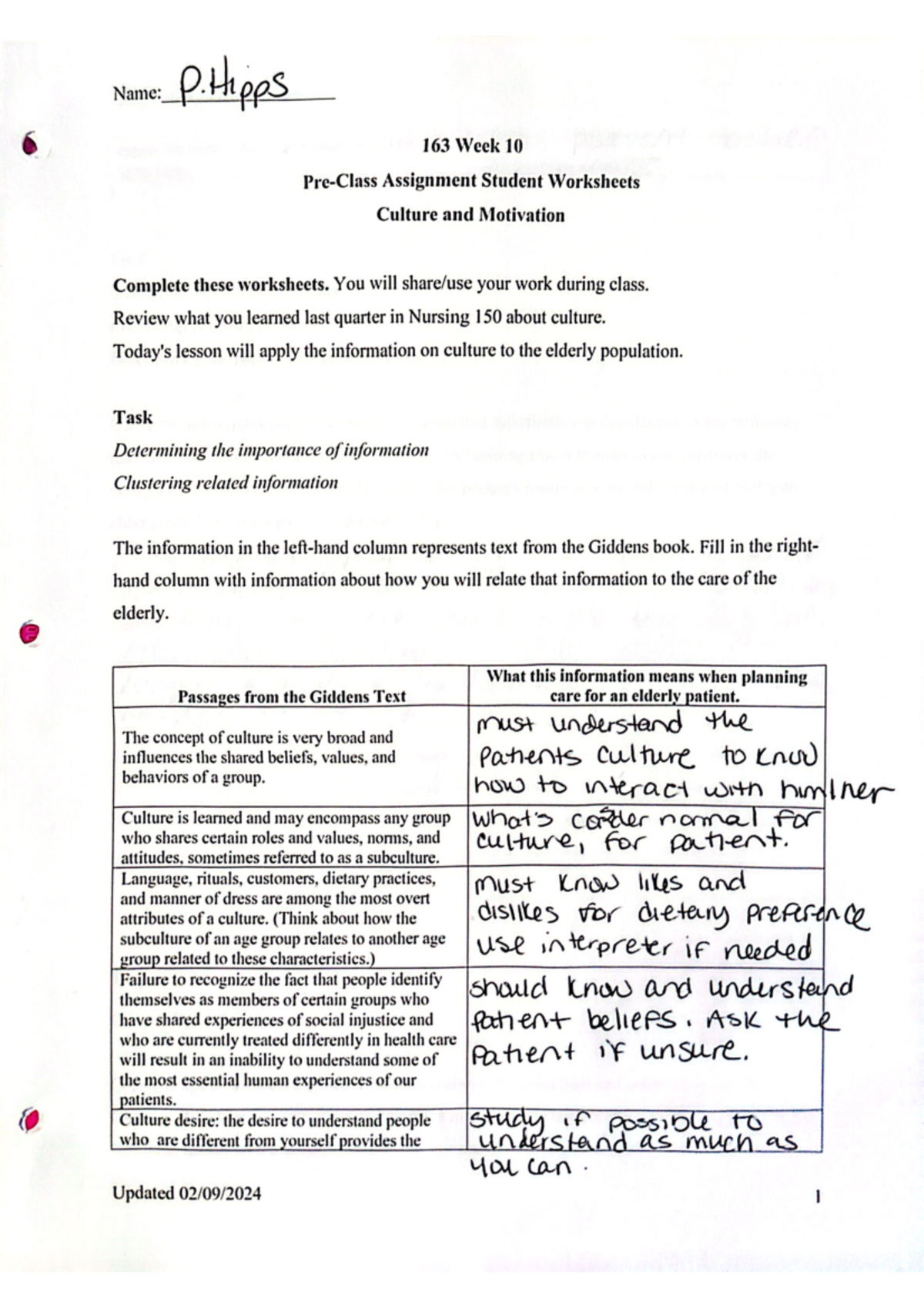 163 week 10 - Week 10 homework - Name: P 163 Week 10 Assignment Student ...