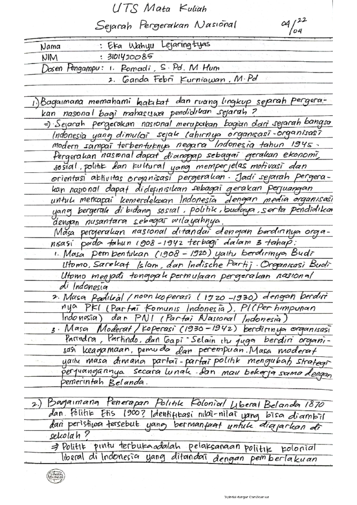 Sejarah Pergerakan Nasional Indonesia - Ilmu Pendidikan - Studocu