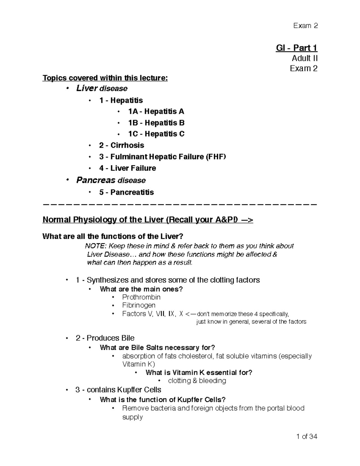 Adult II GI Part1 - GI - Part 1 Adult II Exam 2 Topics covered within ...