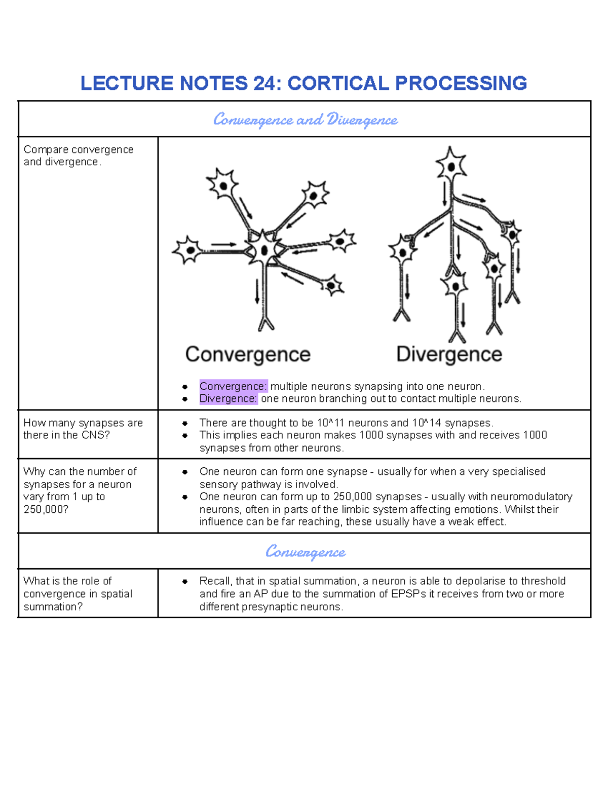 Lecture Notes 24 Cortical Processing - LECTURE NOTES 24: CORTICAL ...