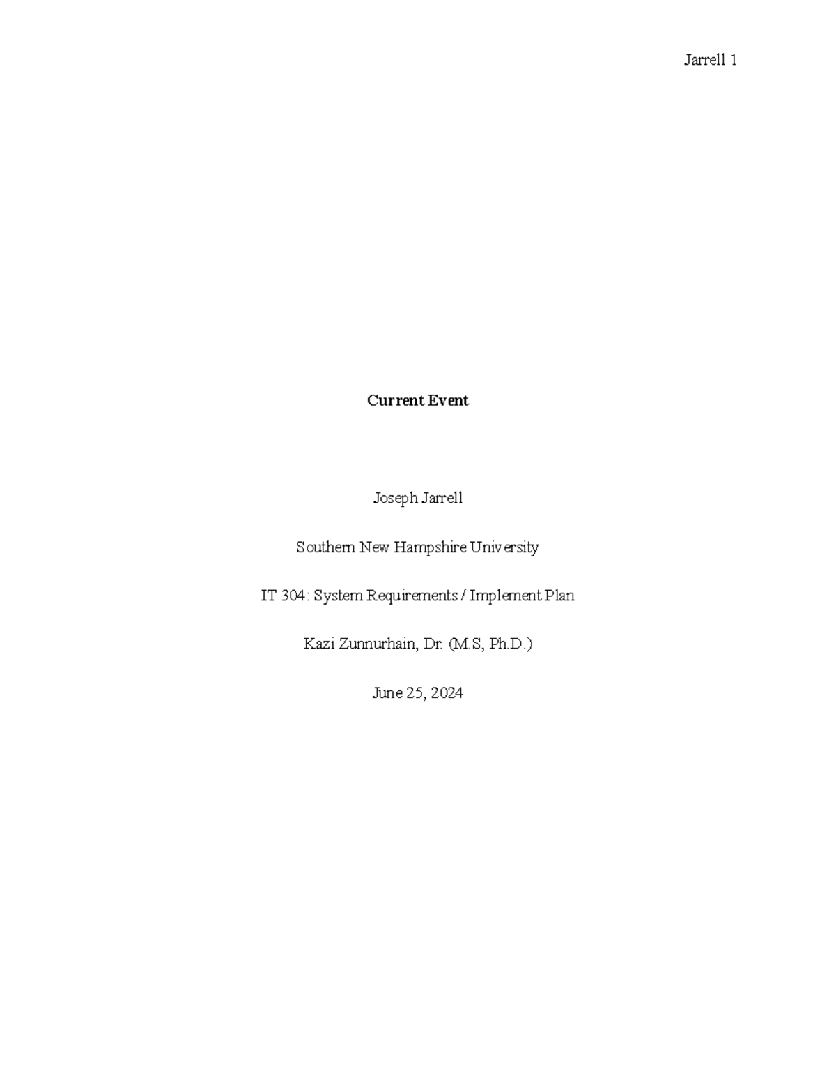 Current Event - Current Event Joseph Jarrell Southern New Hampshire ...