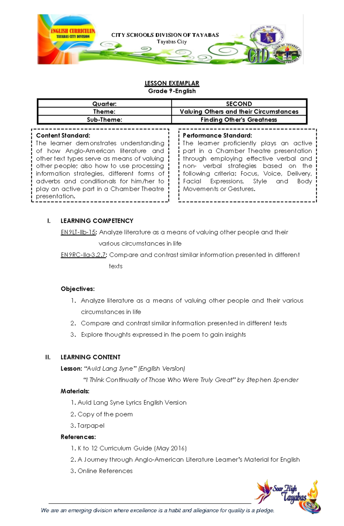 G9 English Lesson Exemplar 2nd Quarter - CITY SCHOOLS DIVISION OF ...