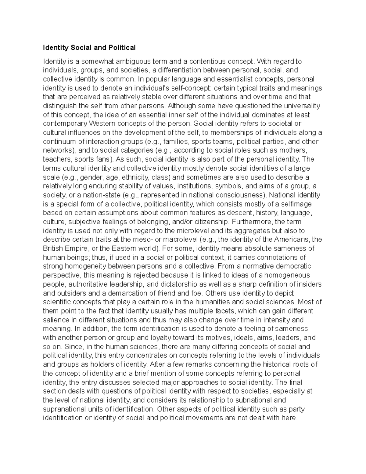 Identity Social and Political - Identity Social and Political Identity ...