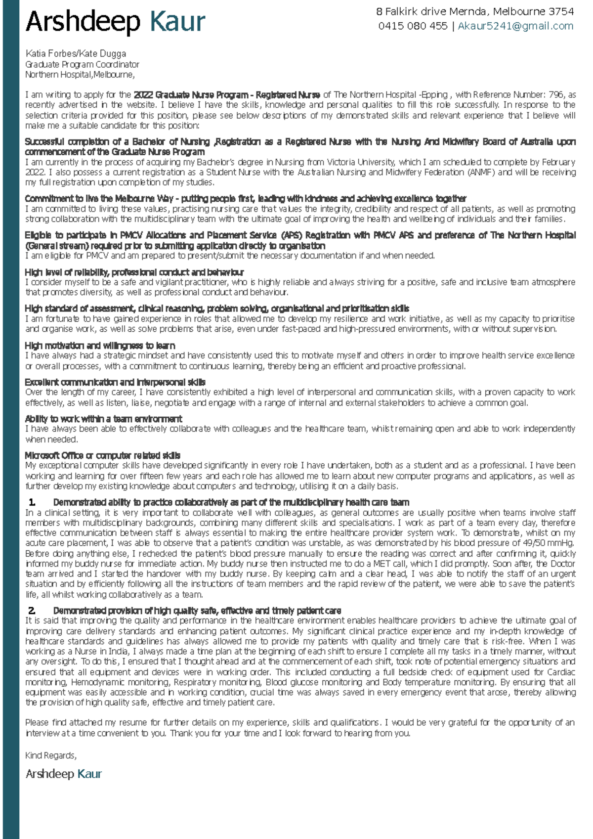 PR Selection Criteria Arshdeep KAUR - Arshdeep Kaur Katia Forbes/Kate Dugga Graduate Program ...