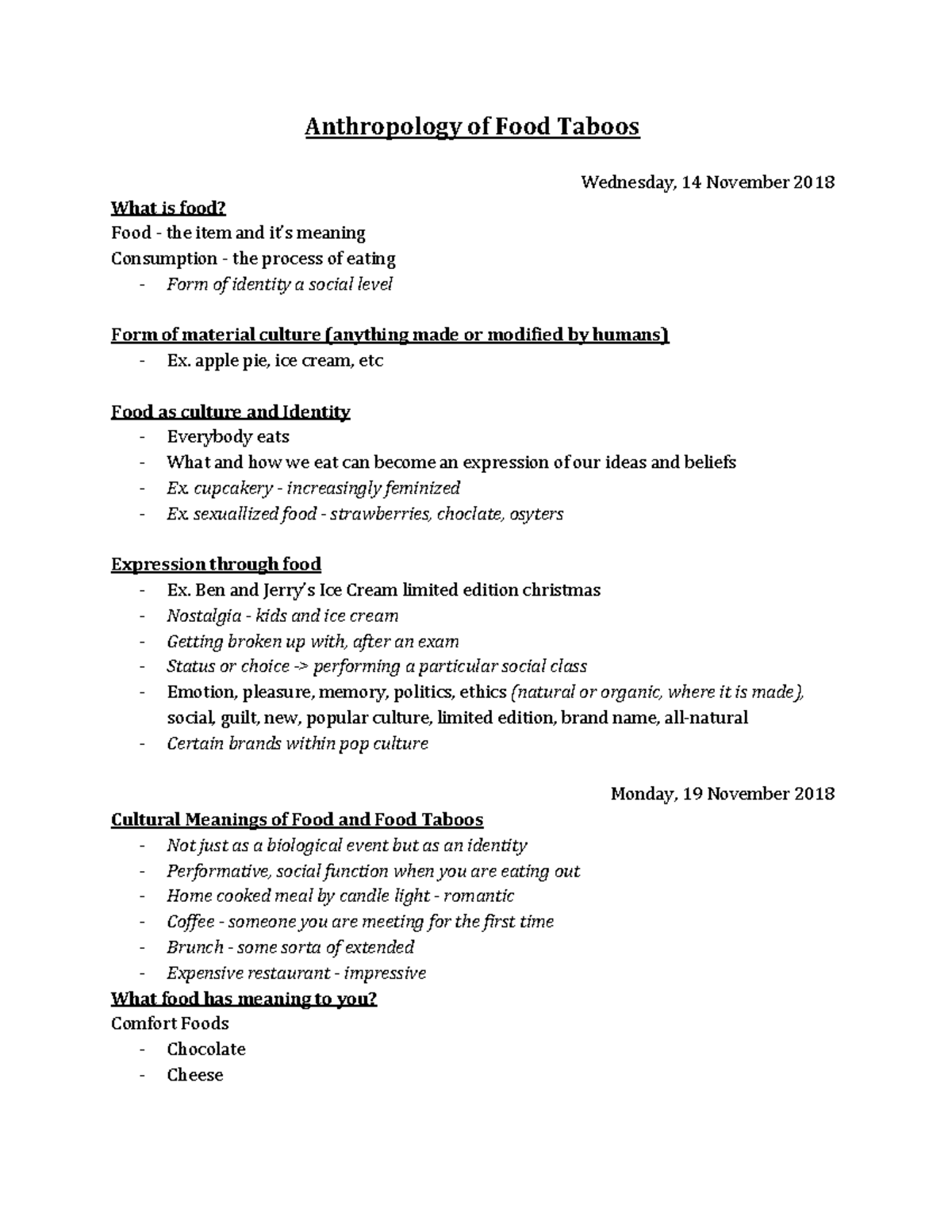 Anthrop 1AA3 - Food Taboo Unit Notes - Anthropology of Food Taboos ...