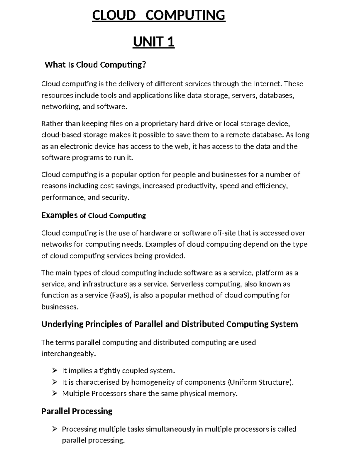 Unit 1 Cc Enjoy Class Notes Cloud Computing Unit 1 What Is Cloud Computing Cloud Computing