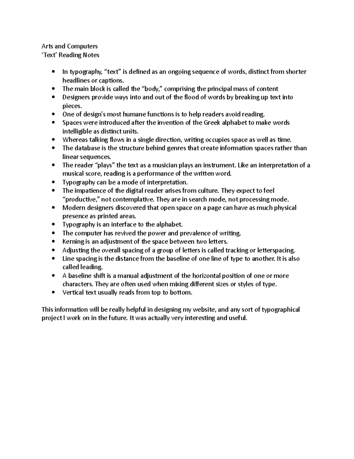 Text Reading Notes - Arts and Computers ‘Text’ Reading Notes In ...