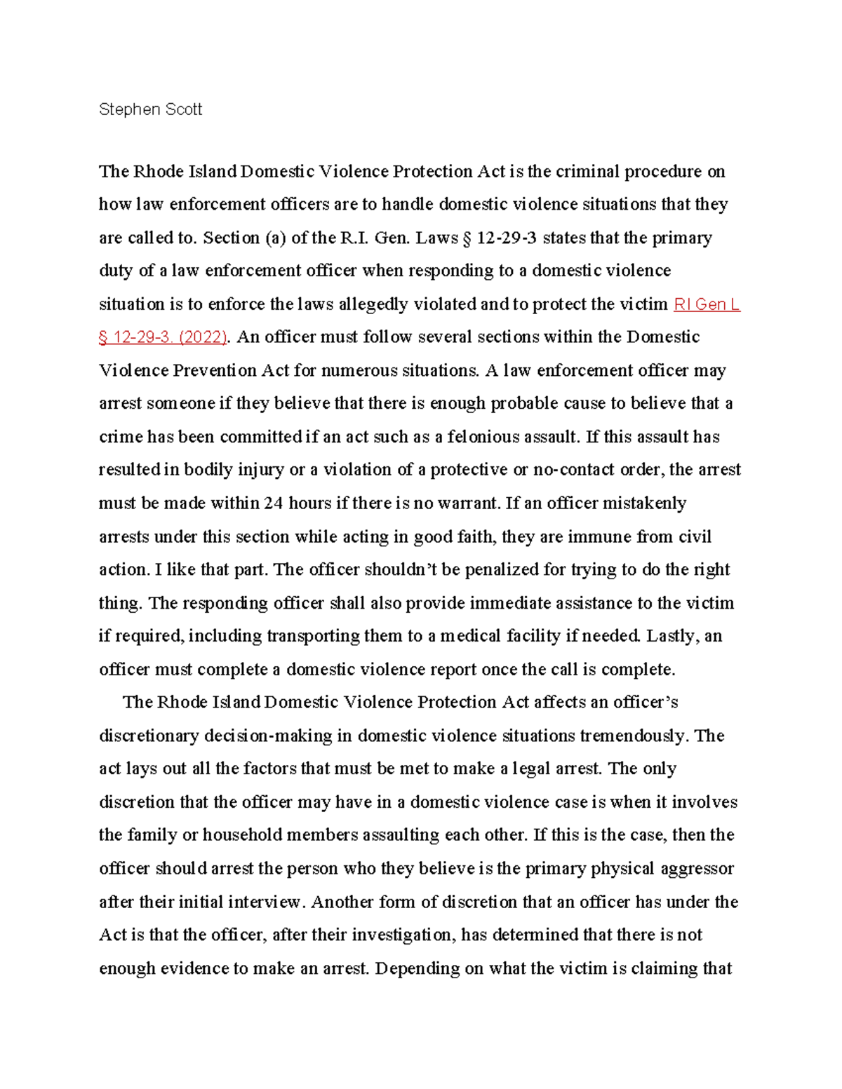 6-2 Module Six Assignment: Discretionary Laws and Agency's Culture - Stephen Scott The Rhode ...