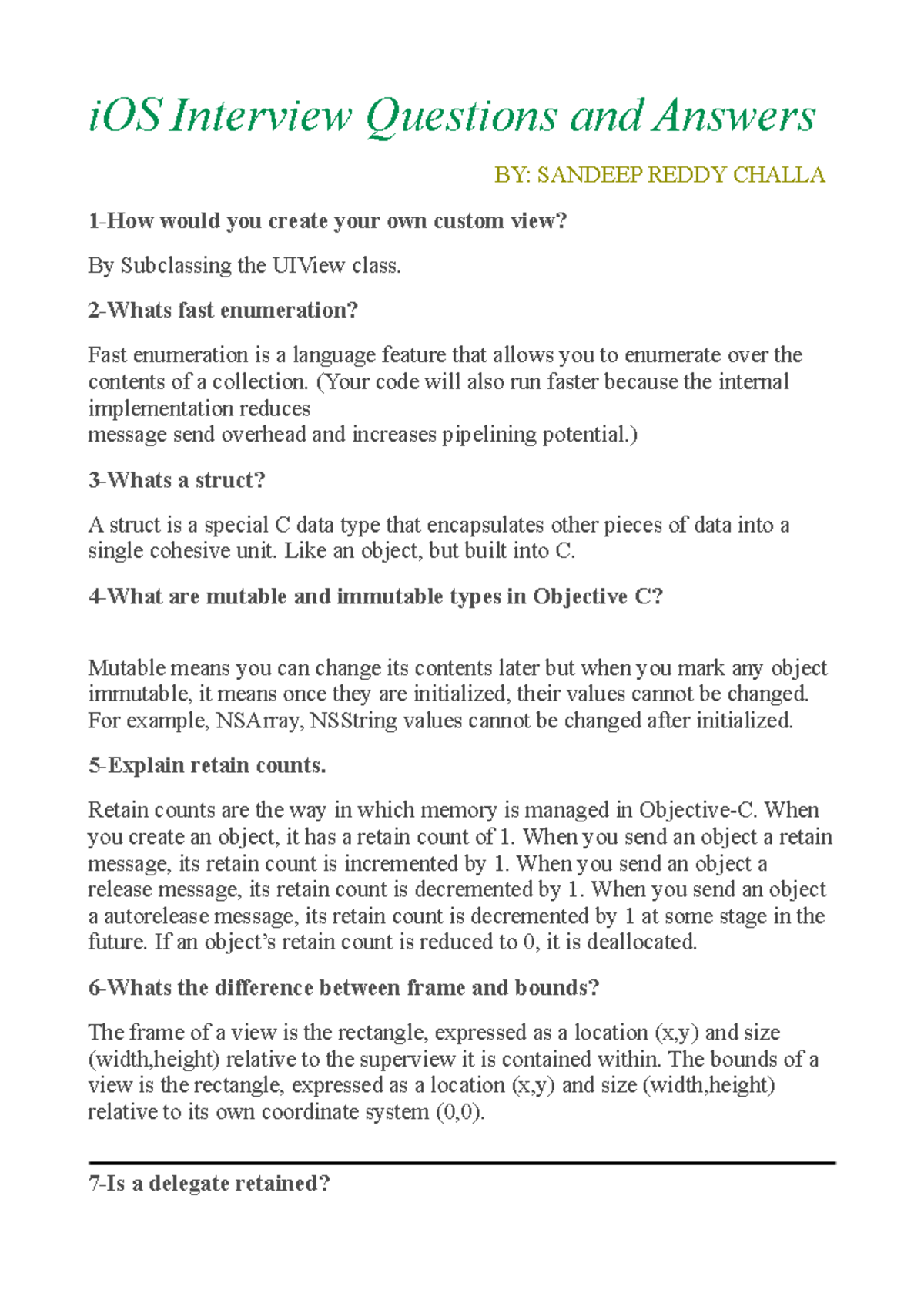 223 Interview Questions by Sandeep Reddy - iOS Interview Questions and Answers BY: SANDEEP REDDY ...